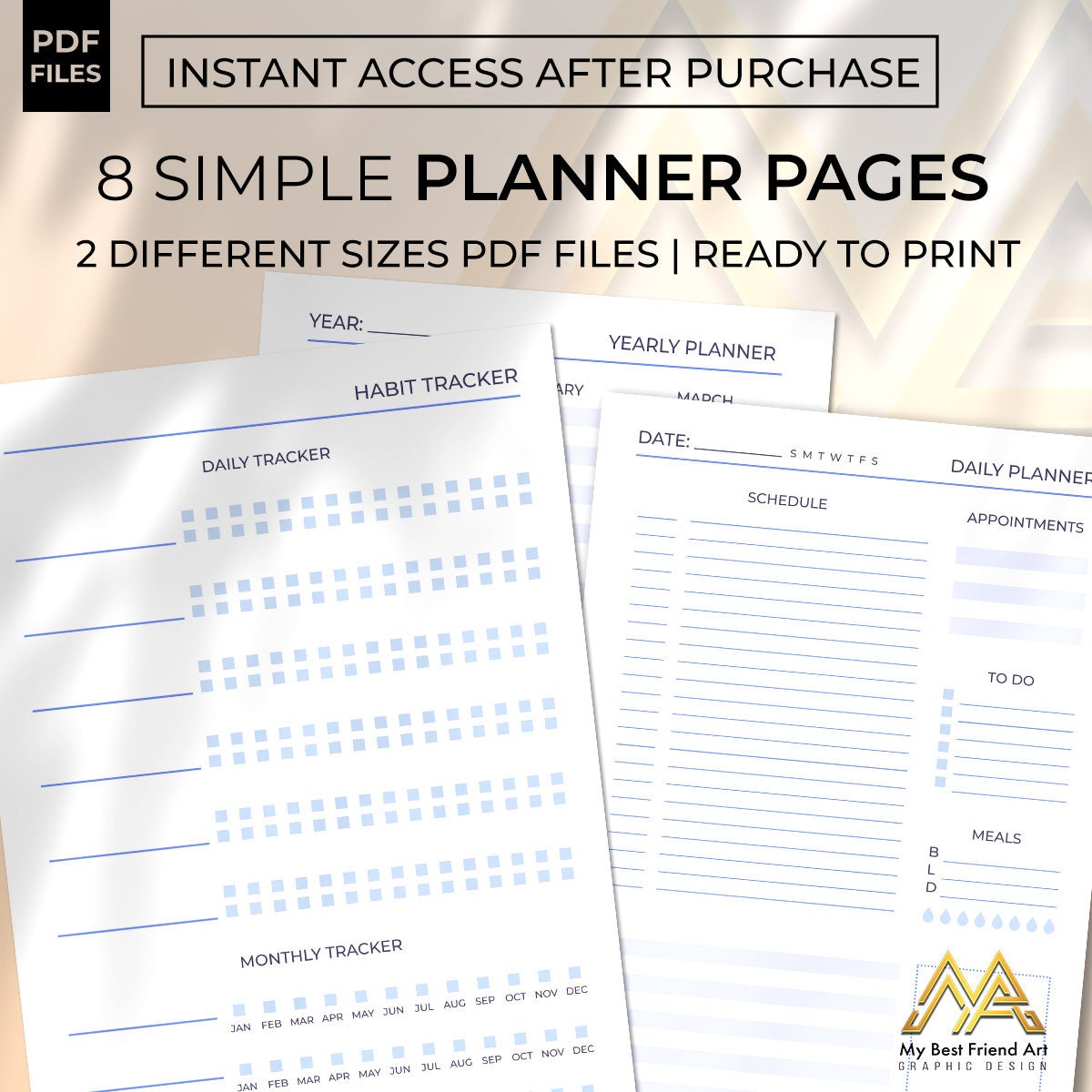 DIGITAL 8 Simple Printable Planner Personal Goals Habit Daily Monthly ...