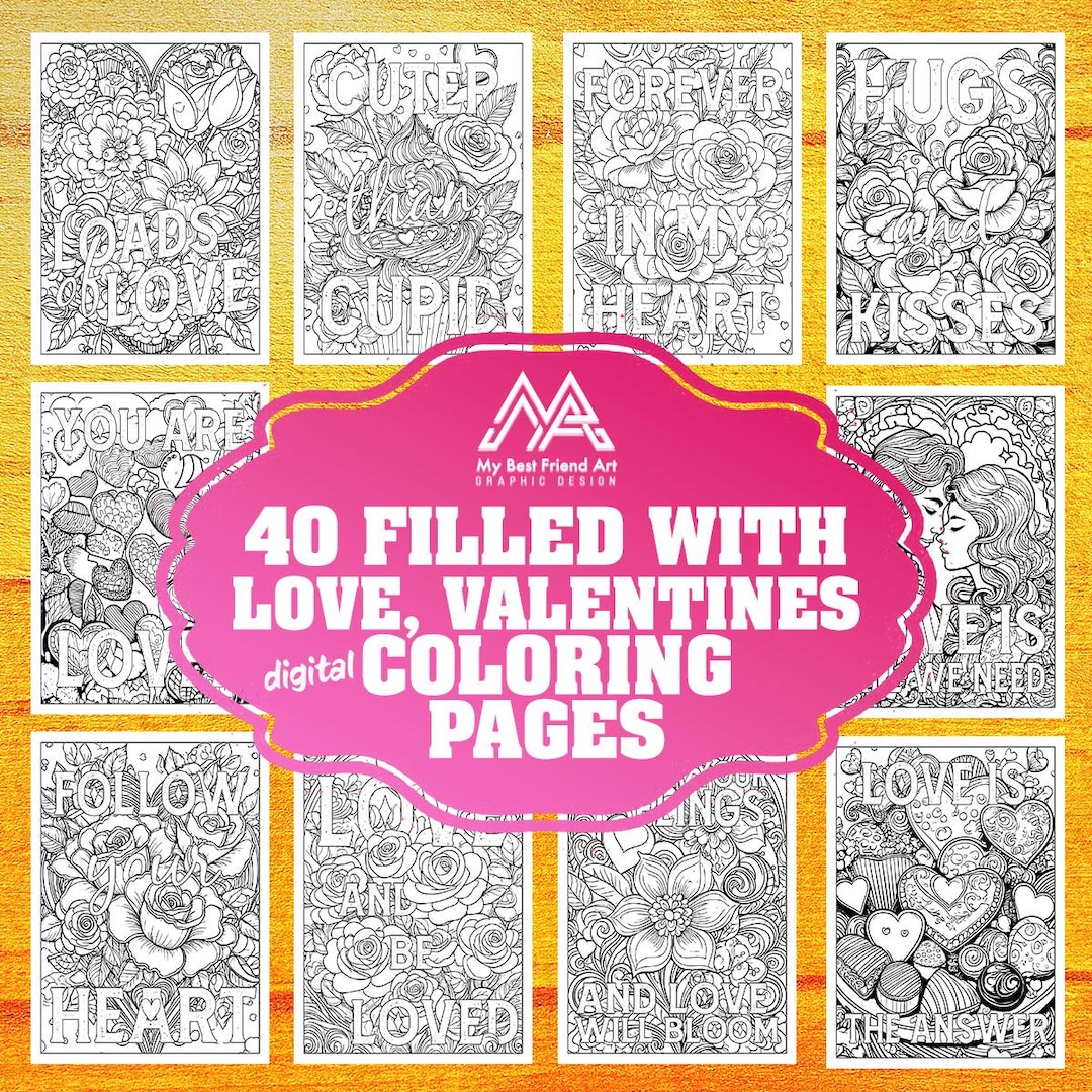 40 Printable Valentine Coloring Pages PDF – Instant Download, Romantic ...