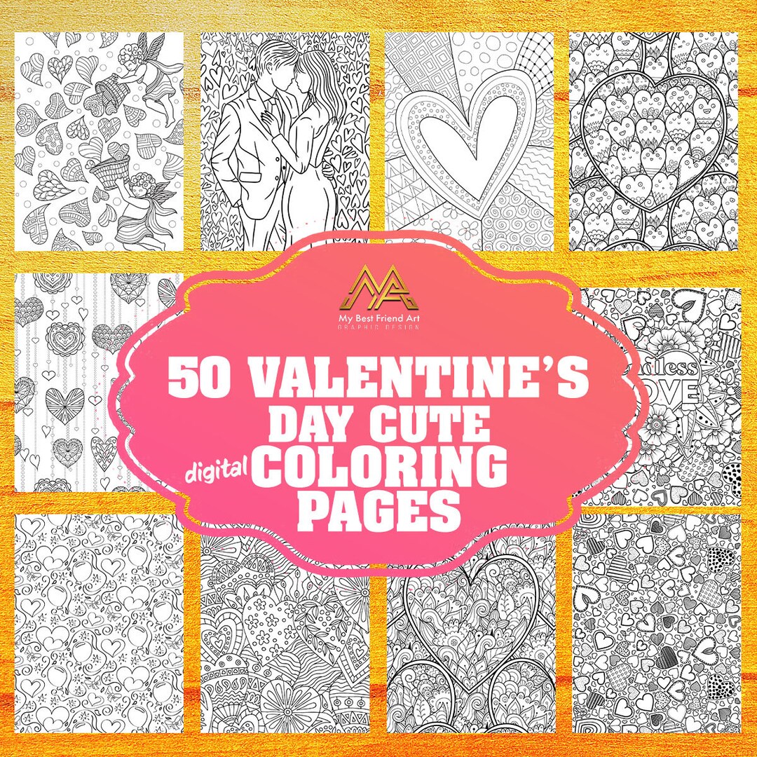 50 !digital! Cute Valentine's Day Coloring Pages, Printable Mindset ...