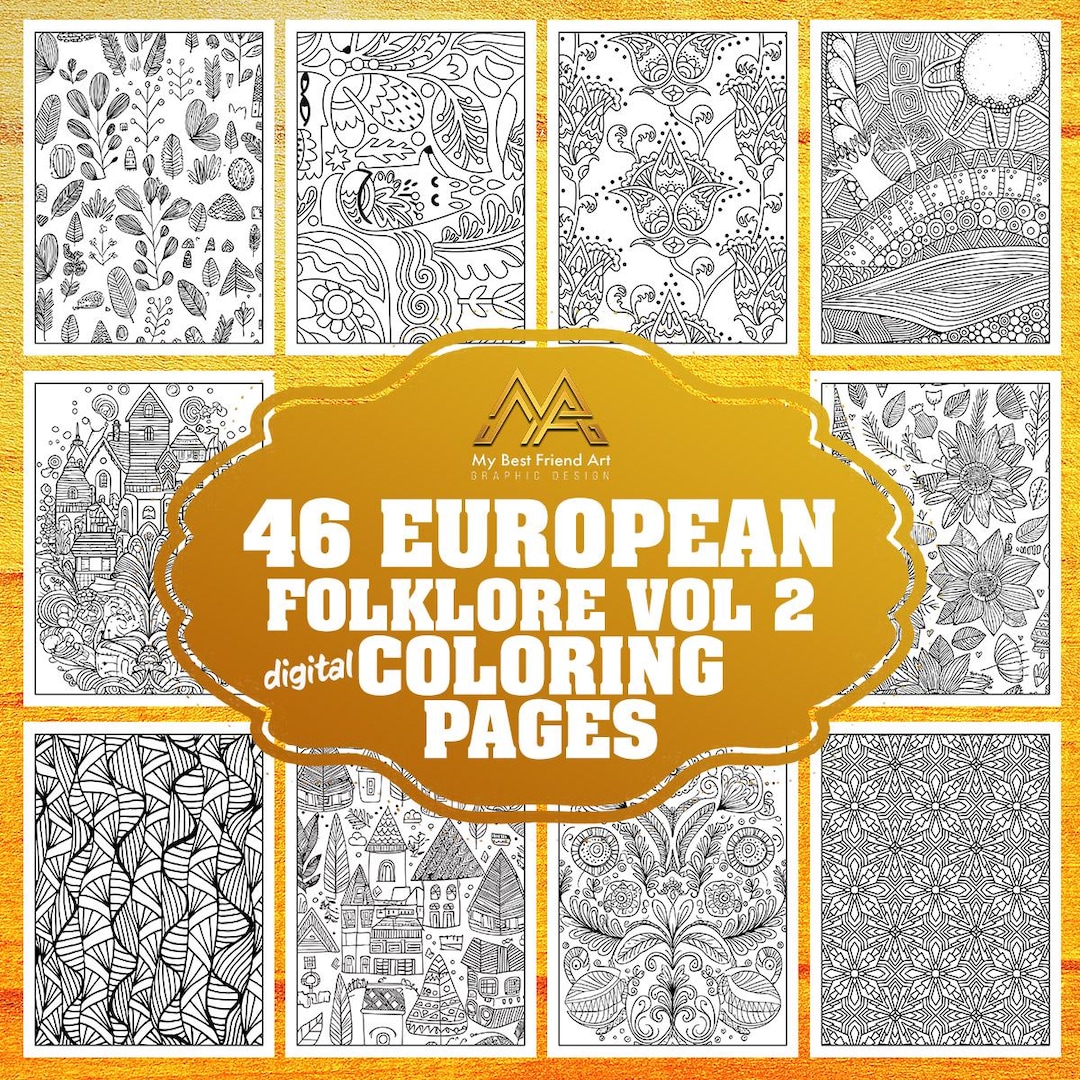46 !digital! Adult European Folk Coloring Pages - Vol 2, Printable ...