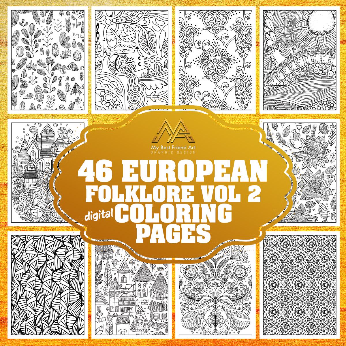46 Printable Adult Coloring Pages – European Folk Art Edition Vol 2 ...