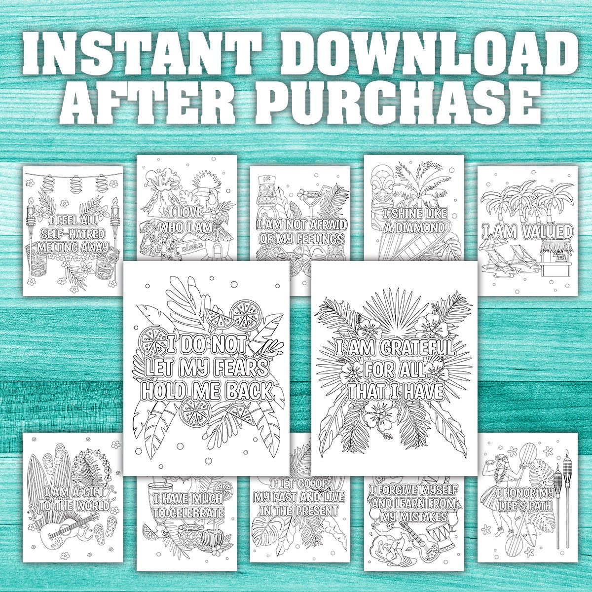 40 !digital! Tropical Self Love Affirmations Coloring Pages, Printable ...