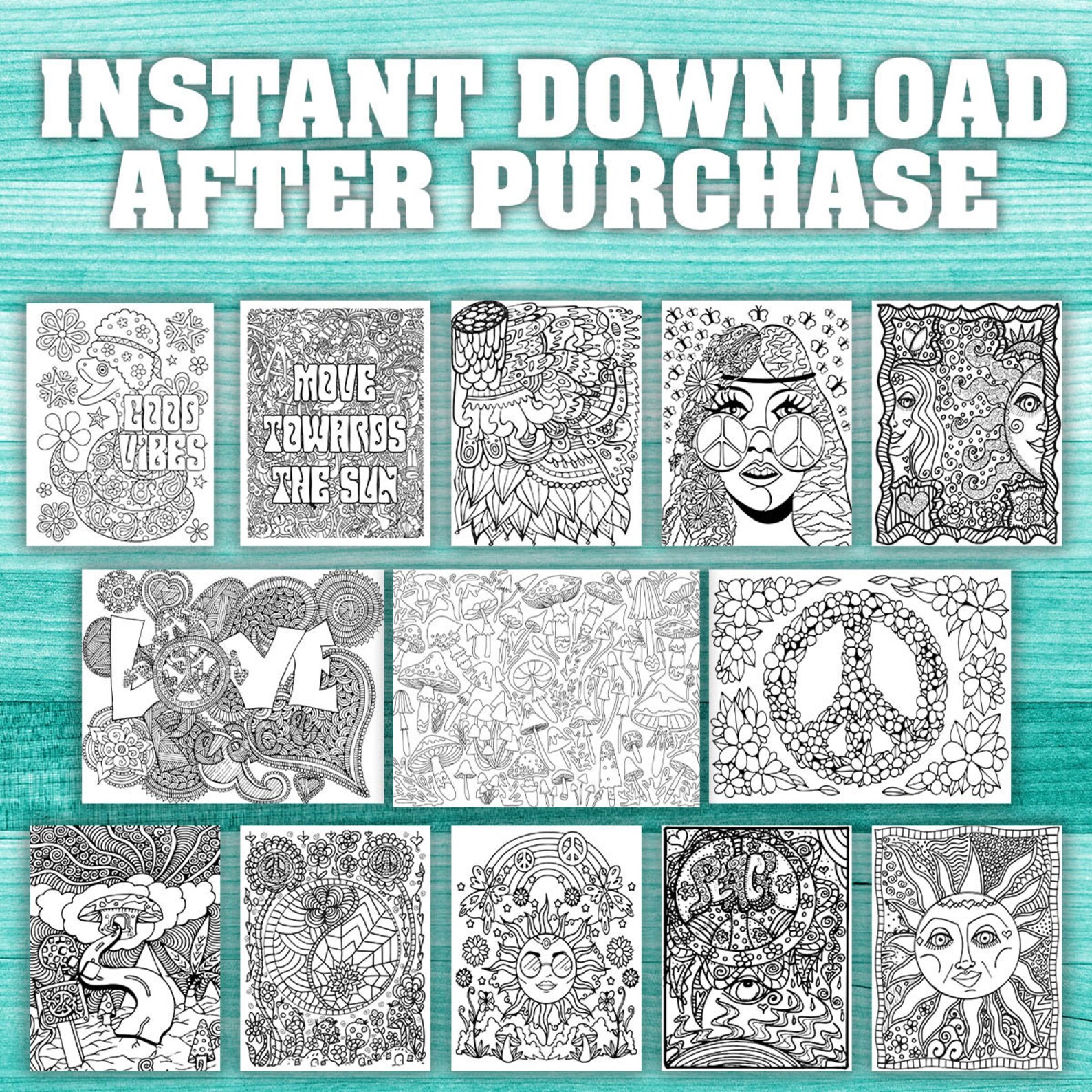 30 !digital! Adult Hippie Vibes Coloring Pages, Printable Mindset ...