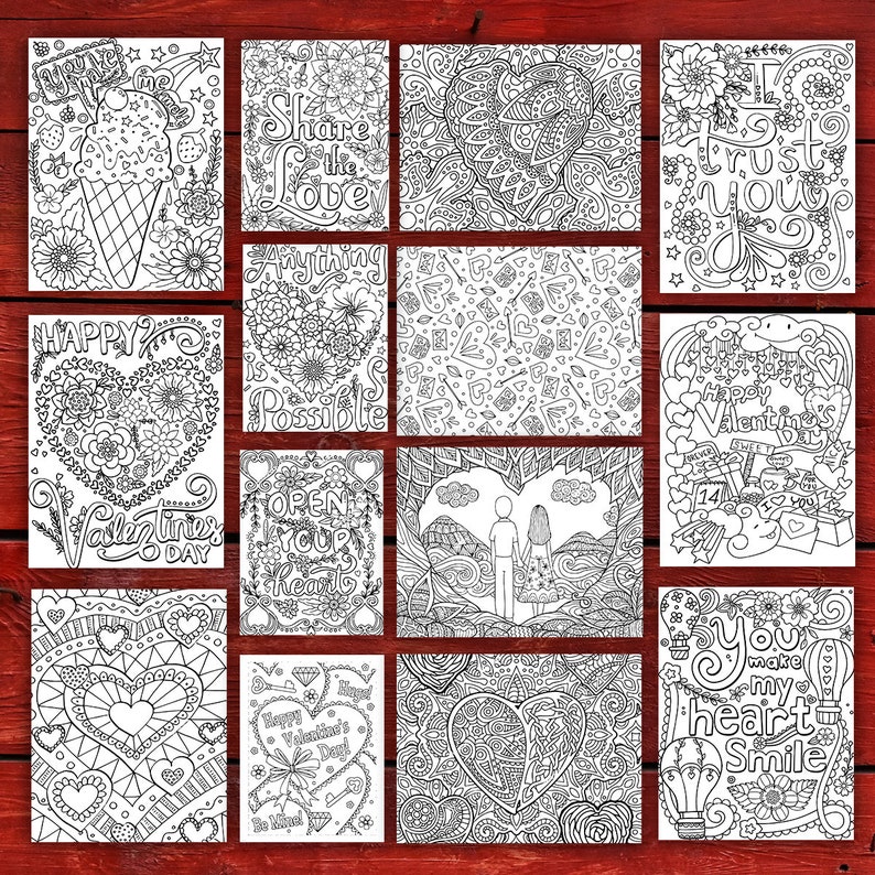 40 digital Lovely Valentine's Day Coloring Pages, Printable Mindset ...