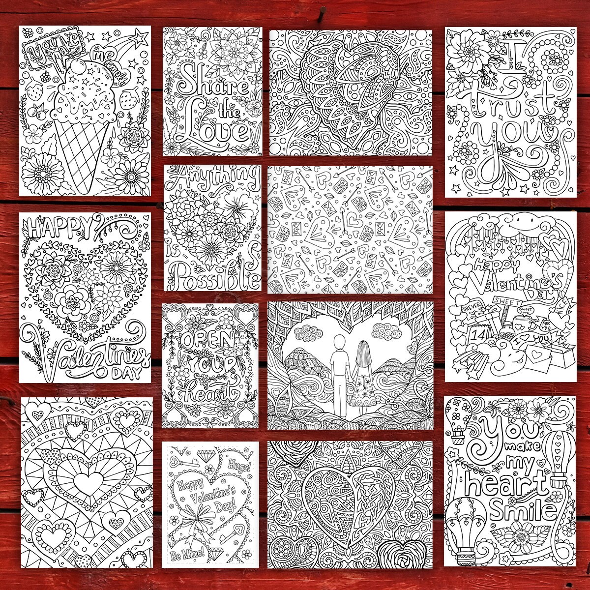 40 digital Lovely Valentine's Day Coloring Pages, Printable Mindset ...