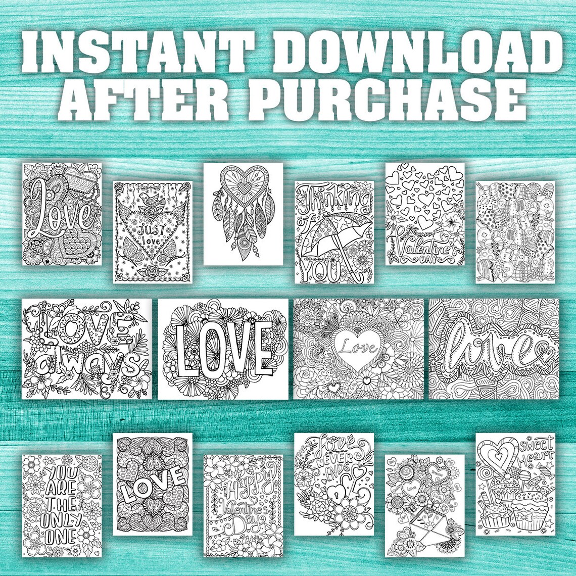 40 digital Lovely Valentine's Day Coloring Pages, Printable Mindset ...