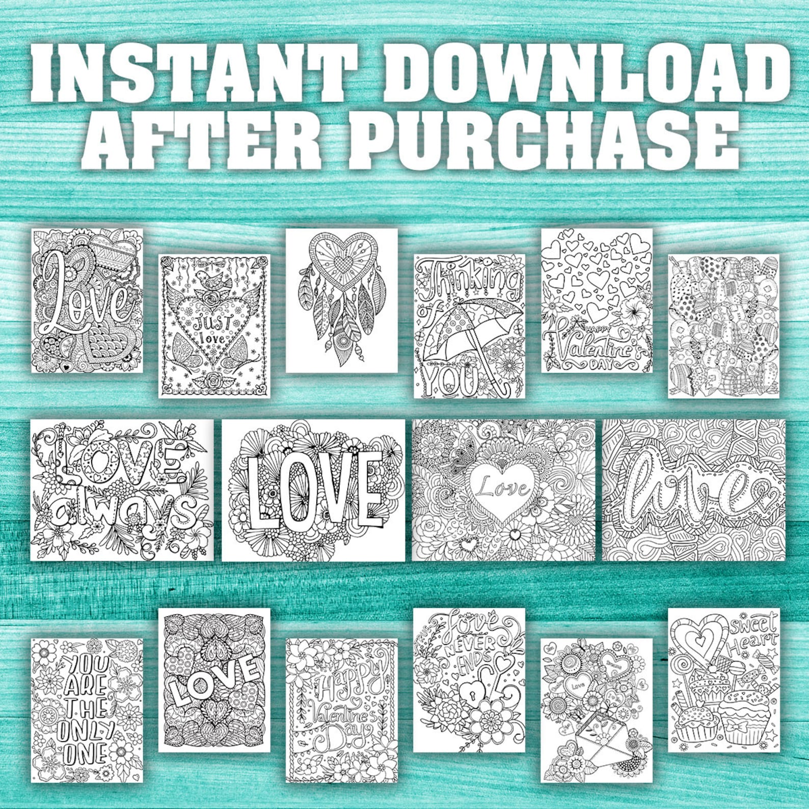 40 !digital! Lovely Valentine's Day Coloring Pages, Printable Mindset ...