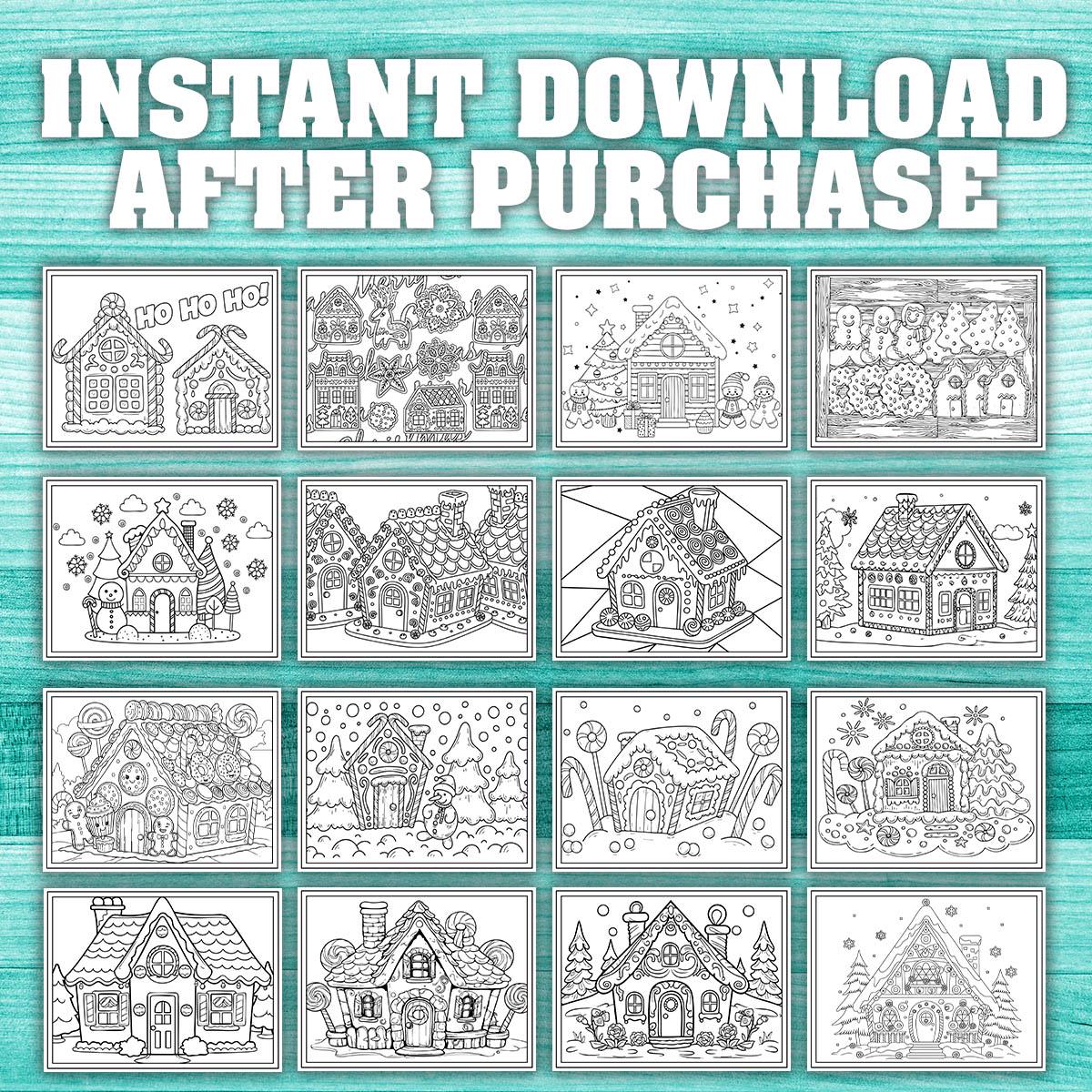 40 Relaxing Gingerbread Houses Printable Digital Coloring Pages ...