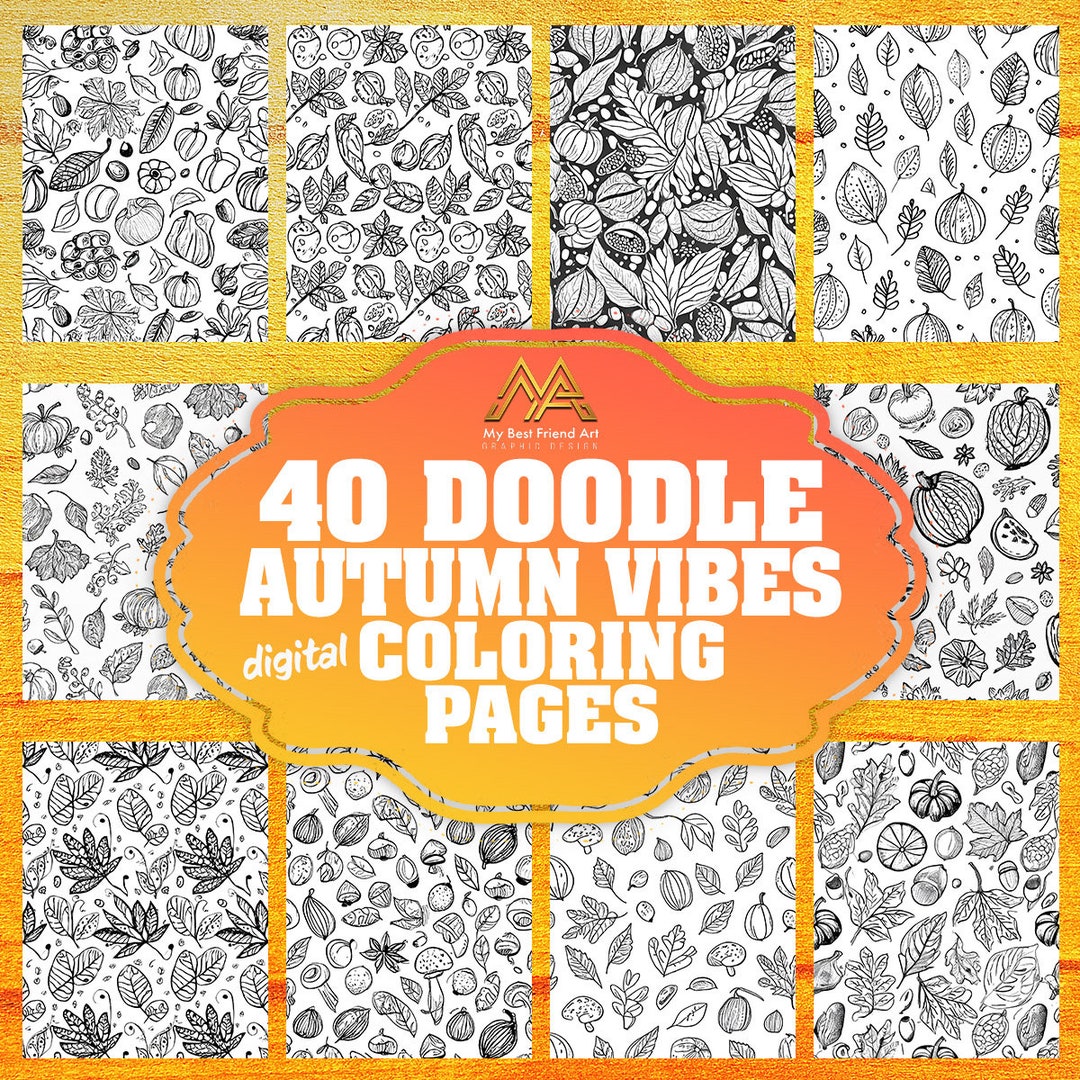 Autumn Doodle Coloring Pages: 40 Hand-drawn Designs (digital Download ...