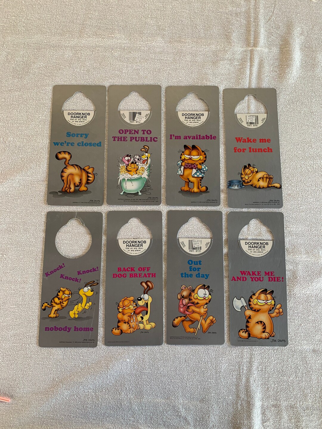Garfield Doorknob Hangers / Set of 8 / Double Sided / 80's & 90's ...