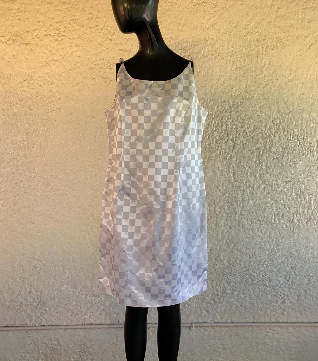 White Shiny Cream Checkerboard Pattern Dress With Beaded Straps / 16 / ...