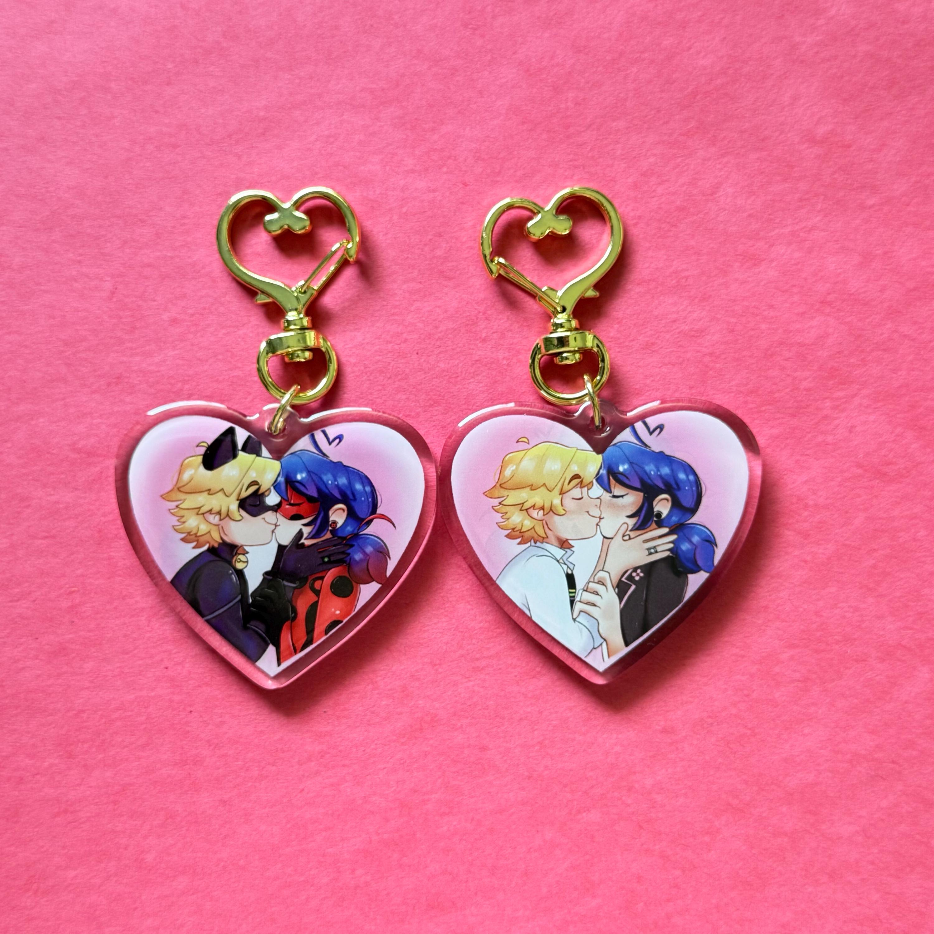 MIRACULOUS HEART KEYCHAINS |double Sided Adrienette/ladynoir| - Etsy