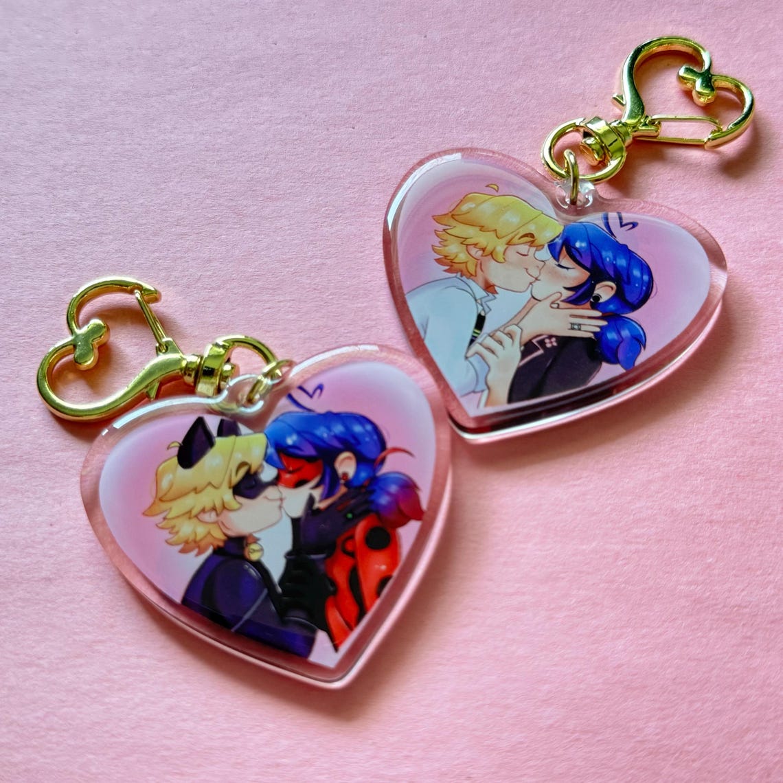 MIRACULOUS HEART KEYCHAINS |double Sided Adrienette/ladynoir| - Etsy