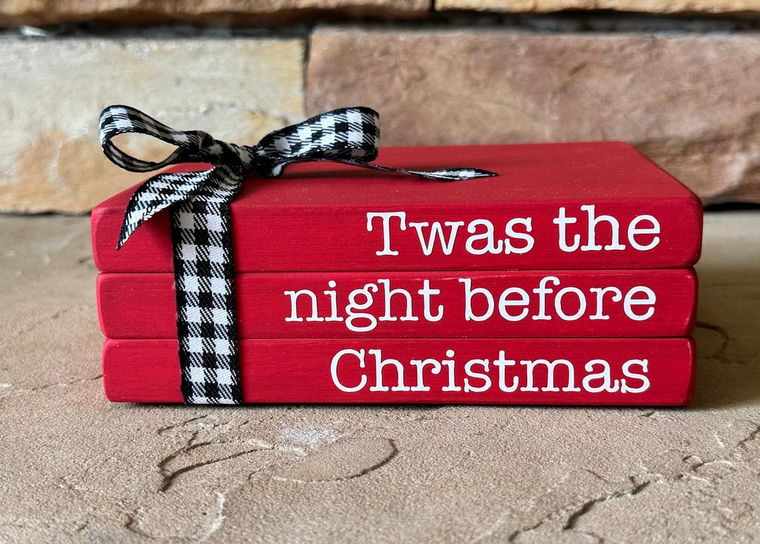 Christmas Book Stack, Wooden Faux Books, Holiday Book Stack, Christmas Decor, ‘twas the Night ...