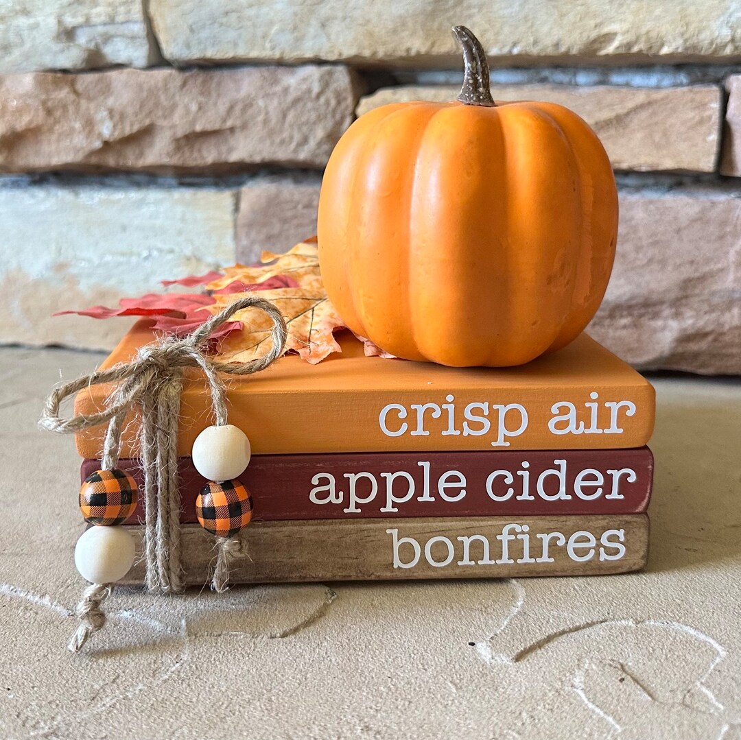 Fall Book Stack, Wooden Books, Fall Decor, Autumn Books, Farmhouse ...