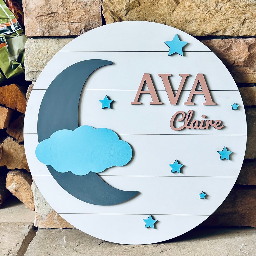 Moon and Stars Nursery Decor, Nursery Sign, Personalized Nursery Wall ...