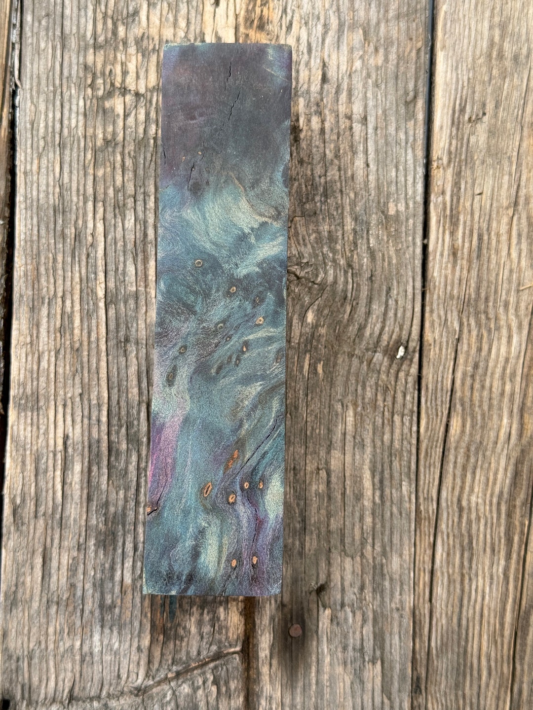 Stabilized Burl Wood | Knife Handle Block | Teal Green, Blue / Purple ...