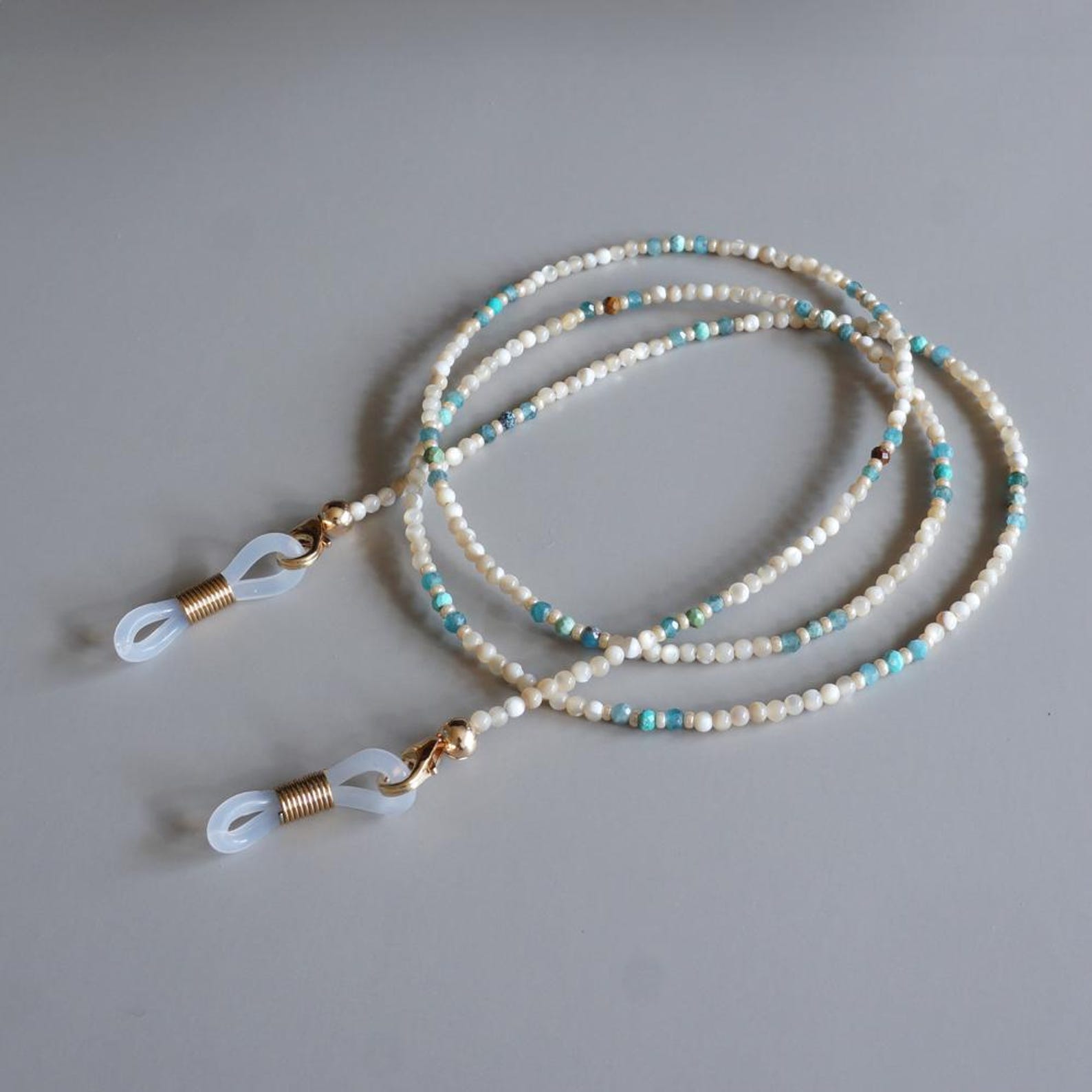 Natural Gemstone Eyeglass Chain | Turquoise + Shell Beads - Etsy
