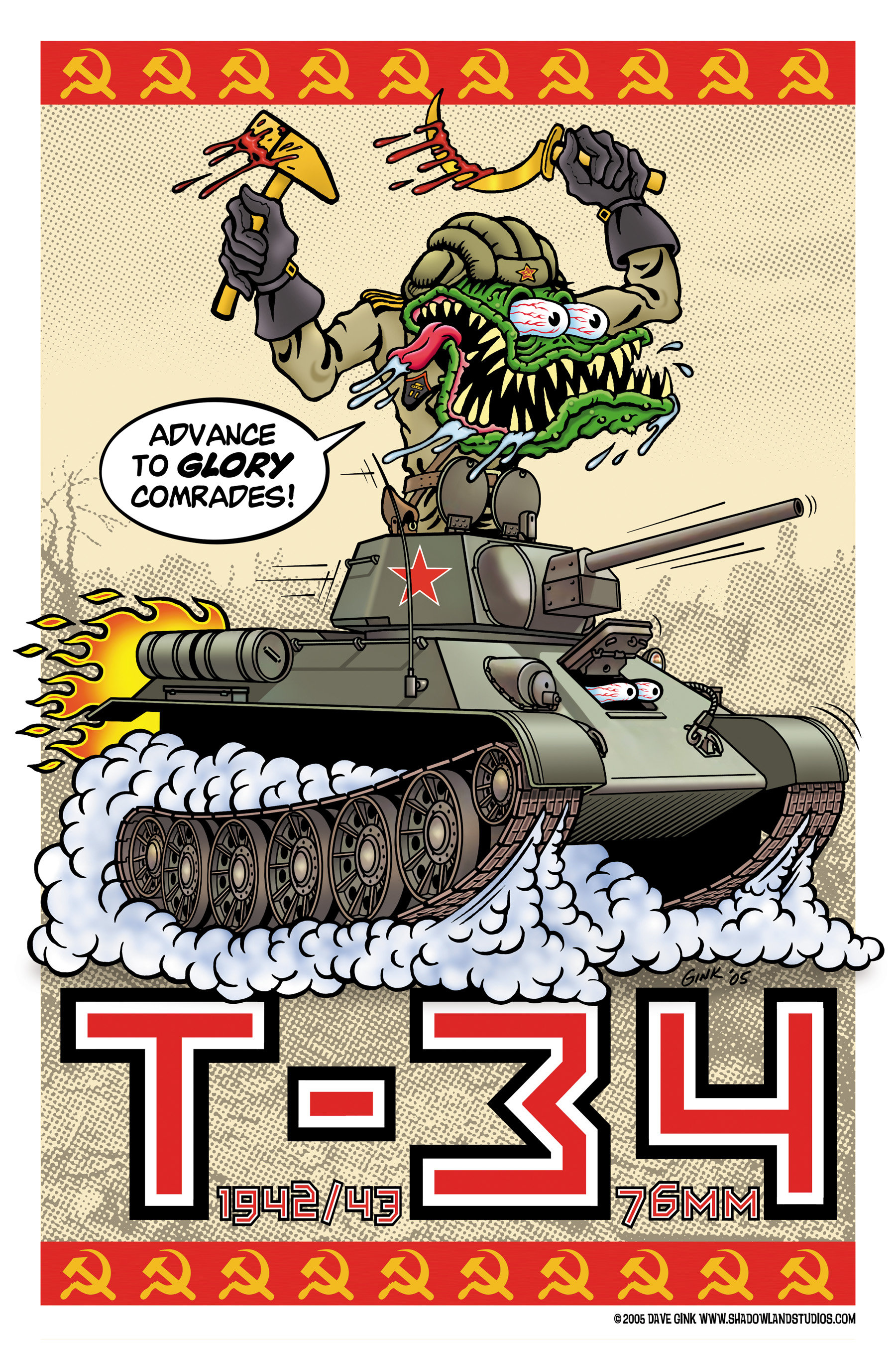 Soviet T-34 Tank Poster - Rat Fink Hot Rod Style - © Dave Gink Original ...