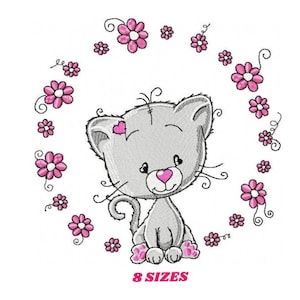 Cat Embroidery Design - Cat With Flowers Embroidery Designs Machine ...