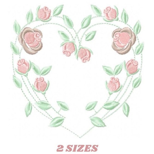 Heart With Roses Embroidery Designs Flower Embroidery Design - Etsy