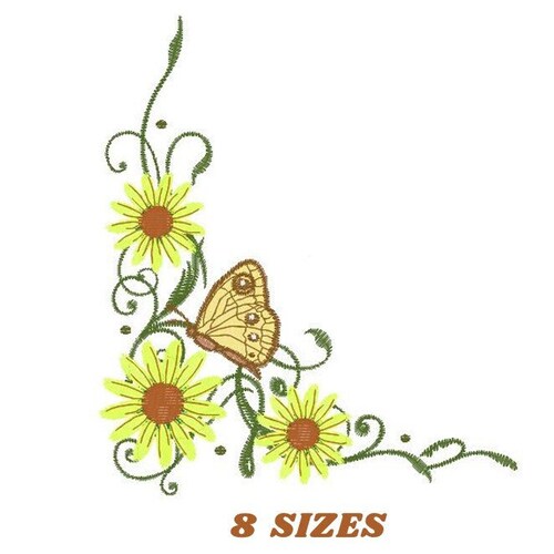Flower Corner Machine Embroidery Design-instant DOWNLOAD - Etsy