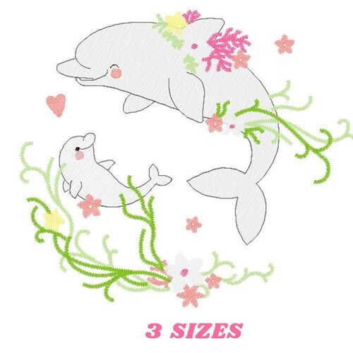Dolphin Embroidery Designs Ocean Fish Embroidery Design - Etsy
