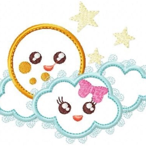 Sleeping Moon Embroidery Design Half Moon Embroidery Design | Etsy