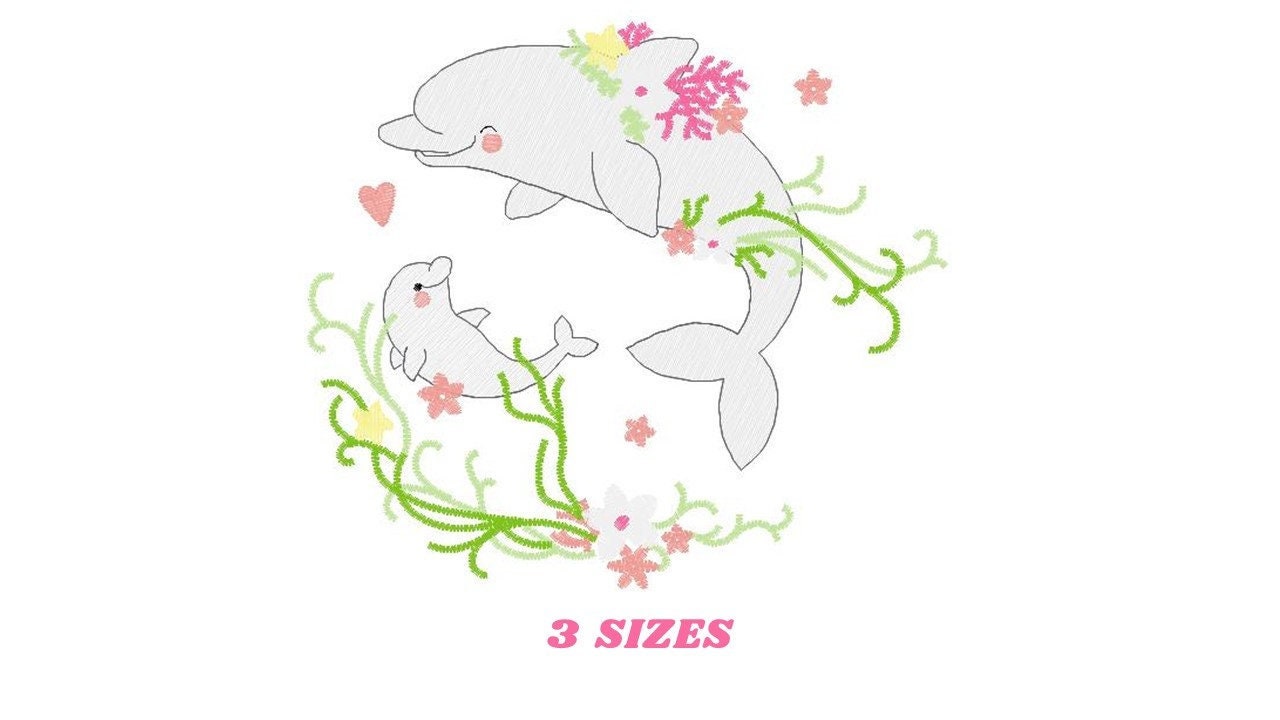 Dolphin Embroidery Designs Ocean Fish Embroidery Design - Etsy