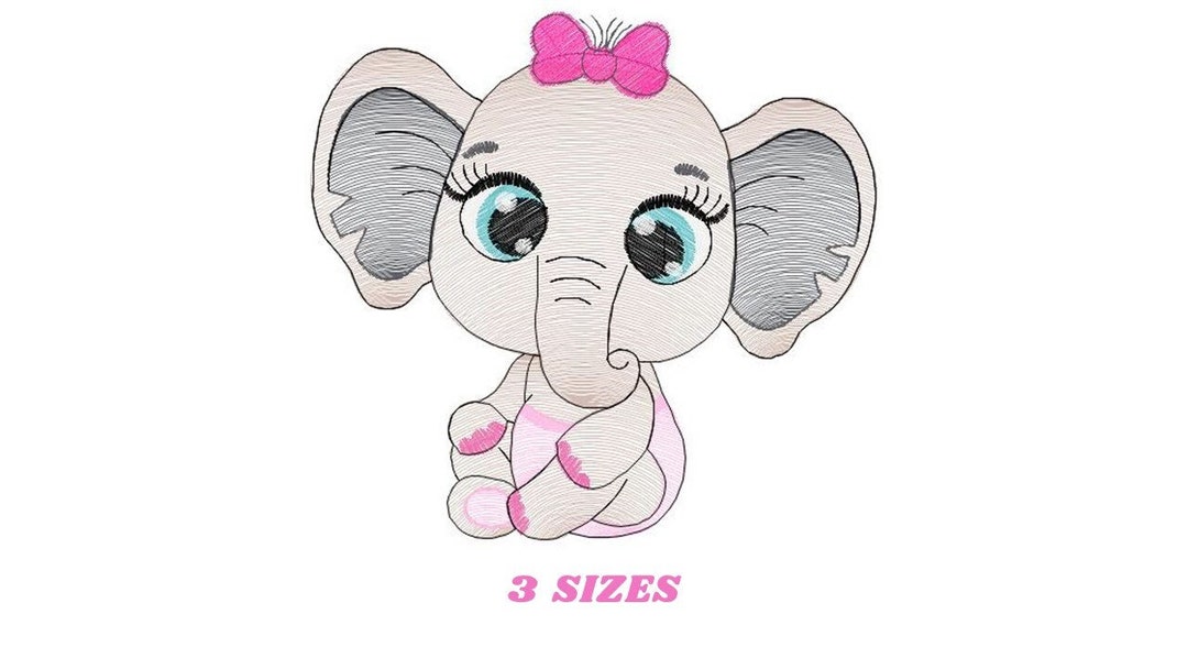 Baby Elephant With Lace Embroidery Designs - Safari Animal Machine ...