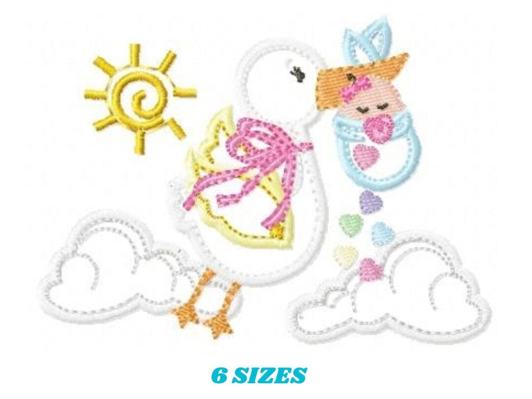 Stork Embroidery Design Stork With Baby Embroidery Design Machine ...