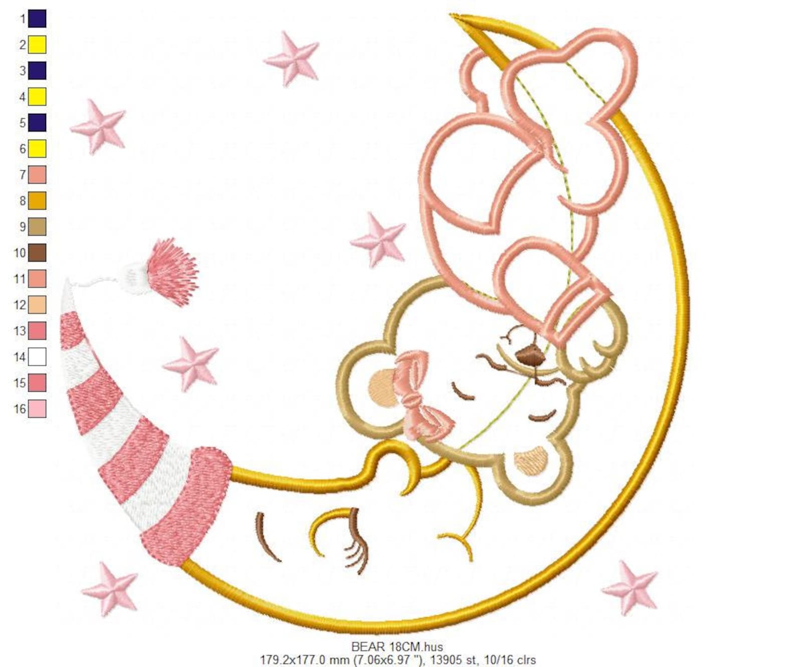 Sleeping Bear Embroidery Designs - Baby Girl Bear With Moon and Stars ...
