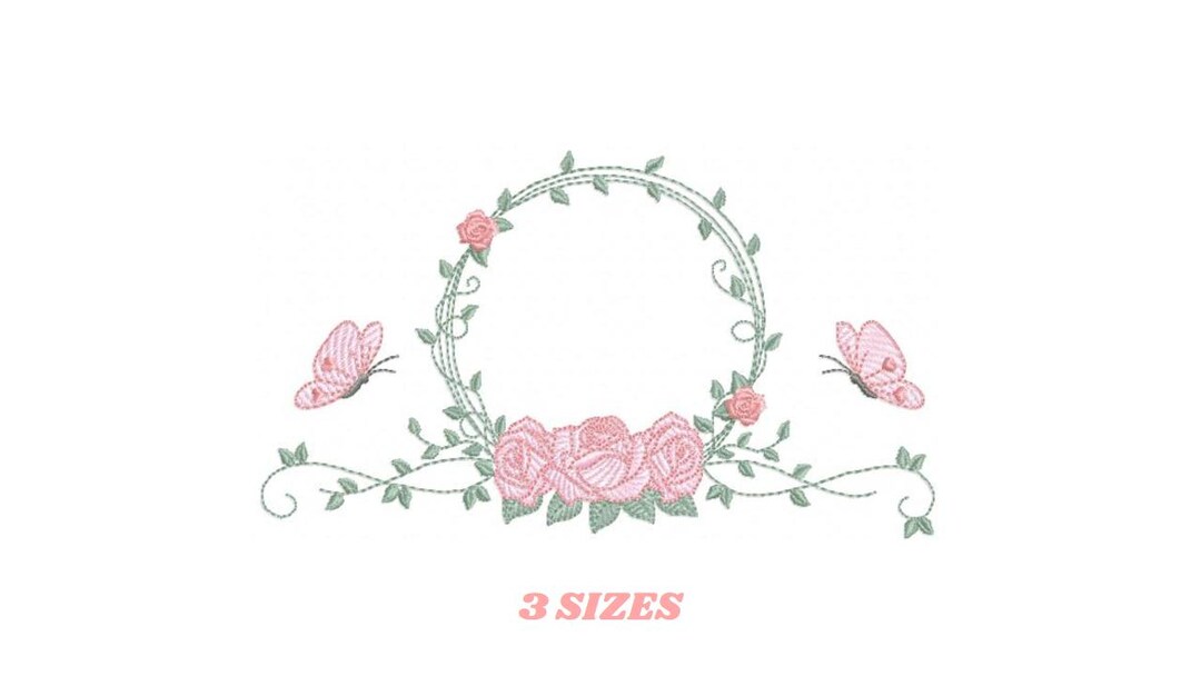 Monogram Frame With Roses and Butterflies Embroidery Designs - Flower ...
