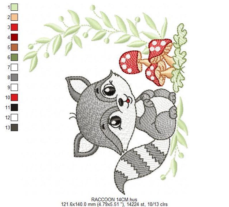 Male Raccoon Embroidery Designs - Baby Boy Woodland Animal Ringtail ...