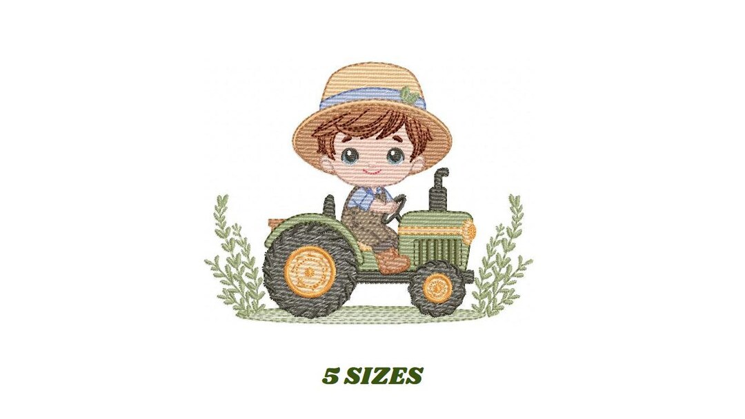 Boy With Tractor Embroidery Designs - Baby Boy Farmer Machine ...