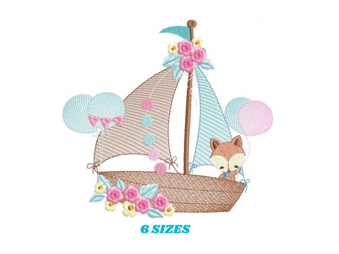 Boat Embroidery Designs - Sailboat With Flowers and Flags Machine ...