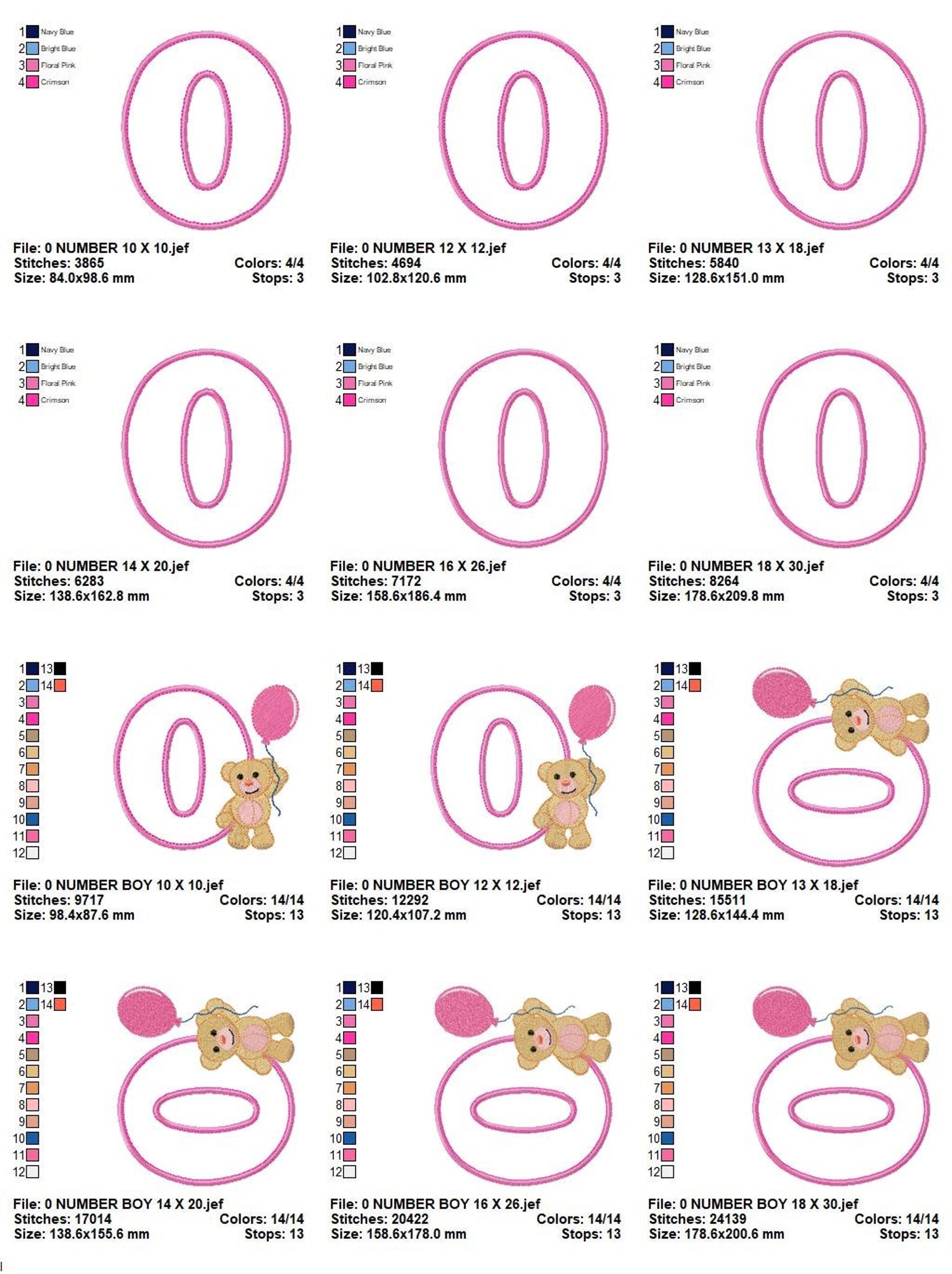 Numbers Embroidery Designs Set Number Applique Design | Etsy