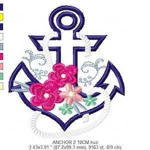 Anchor Embroidery Designs - Anchor With Flowers Embroidery Design ...