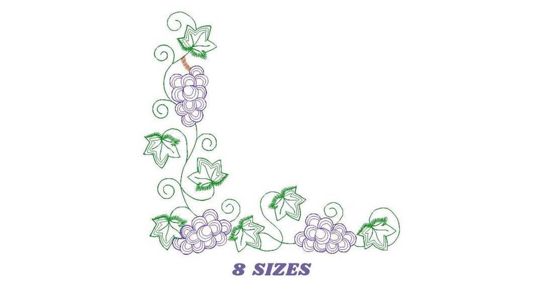 Grapes Embroidery Designs - Grape Corner Embroidery Design Machine ...