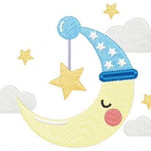 Sleeping Moon Embroidery Design - Half Moon Crescent With Star Machine ...