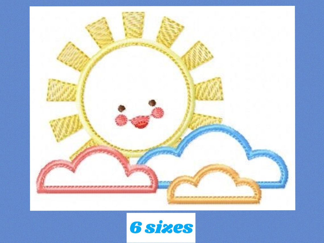 Sun With Clouds Embroidery Design Sun Embroidery Designs | Etsy