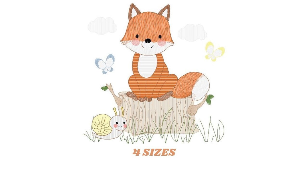 Fox Embroidery Designs - Red Fox With Snail and Butterfly Machine ...
