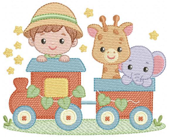 Safari Wild Animal Train Embroidery Designs - Elephant and Giraffe ...