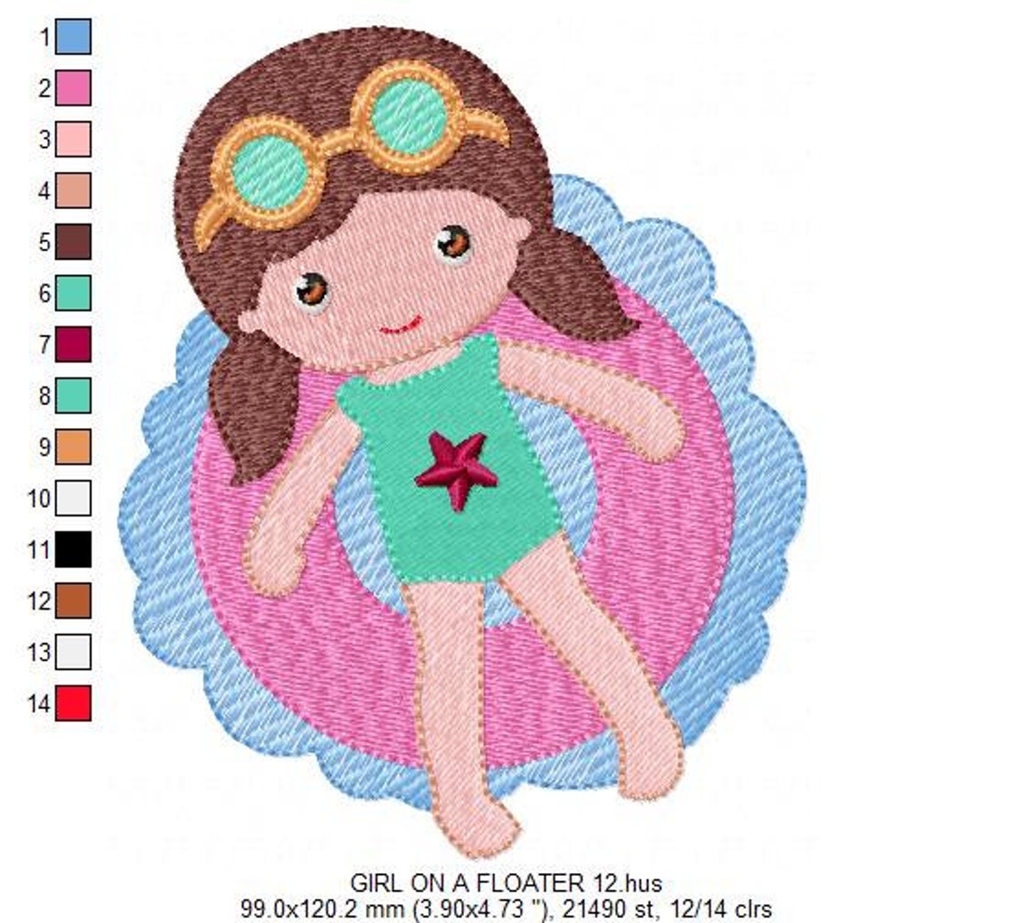 Swimmer Embroidery Designs Baby Girl Embroidery Design - Etsy