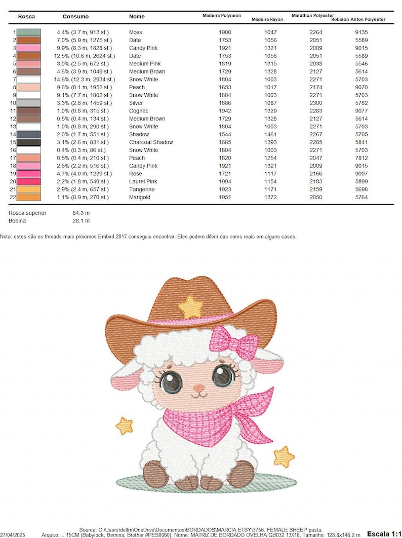 Sheep Embroidery Design - Cowgirl Lamb Machine Embroidery Pattern ...