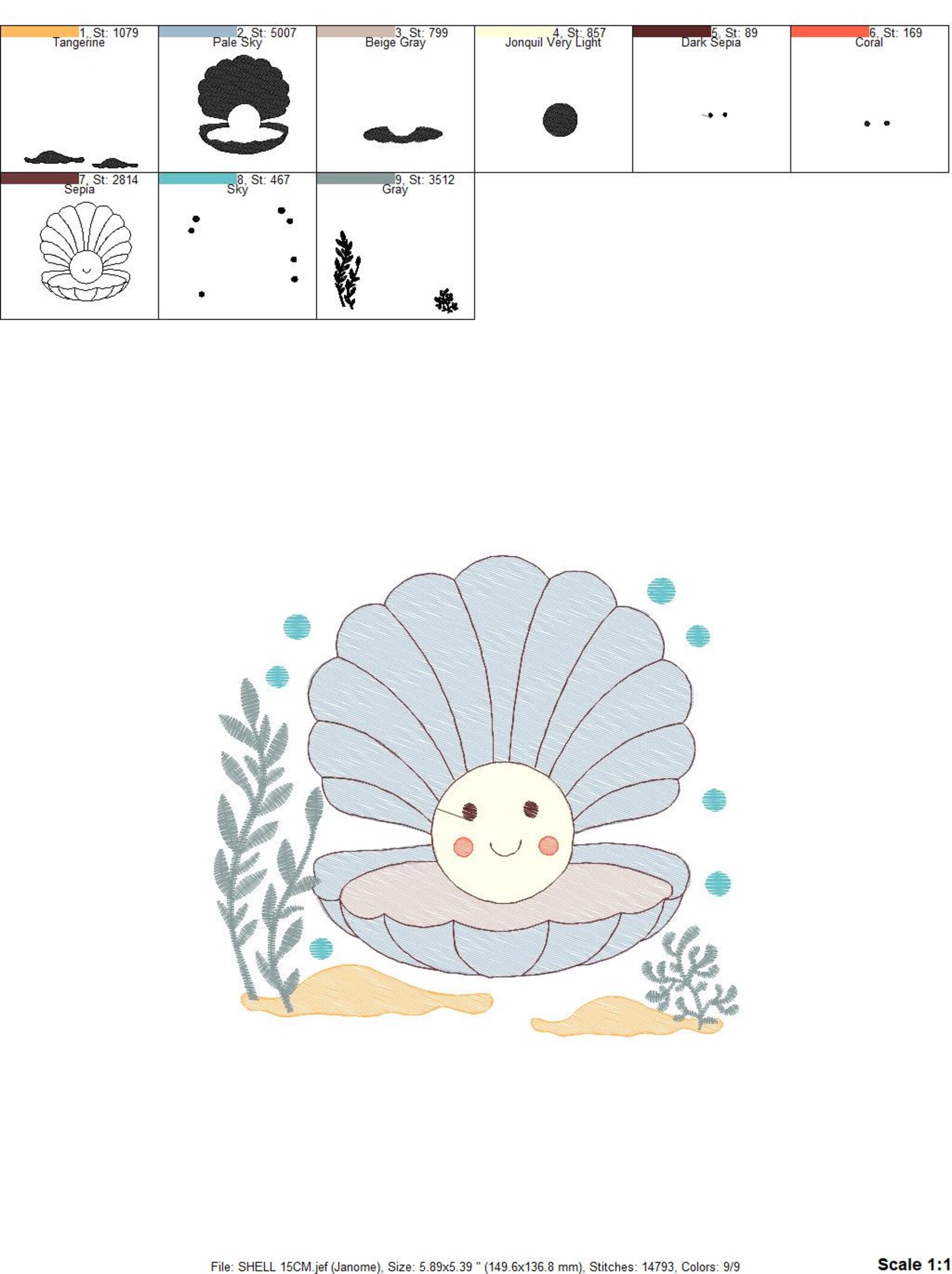 Pearl Embroidery Designs - Deep Sea Shells Embroidery Design Machine ...