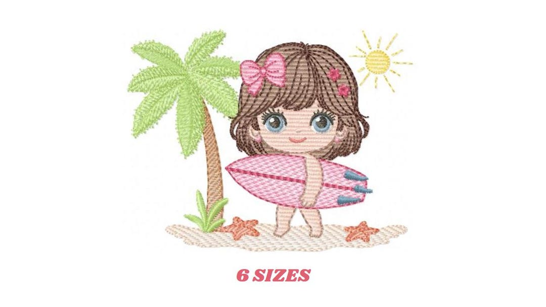Surfer Girl Embroidery Designs - Beach Swimmer Embroidery Design ...
