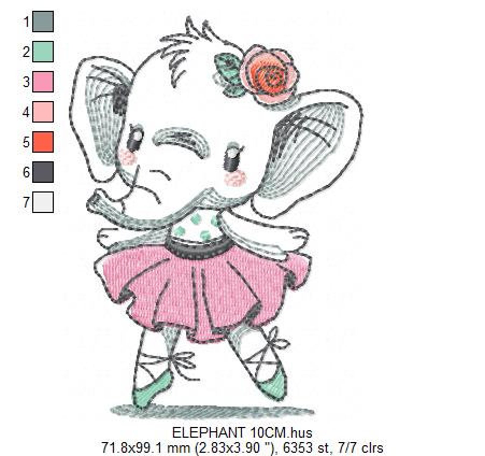Elephant Embroidery Designs - Animal Ballerina With Tutu Machine ...