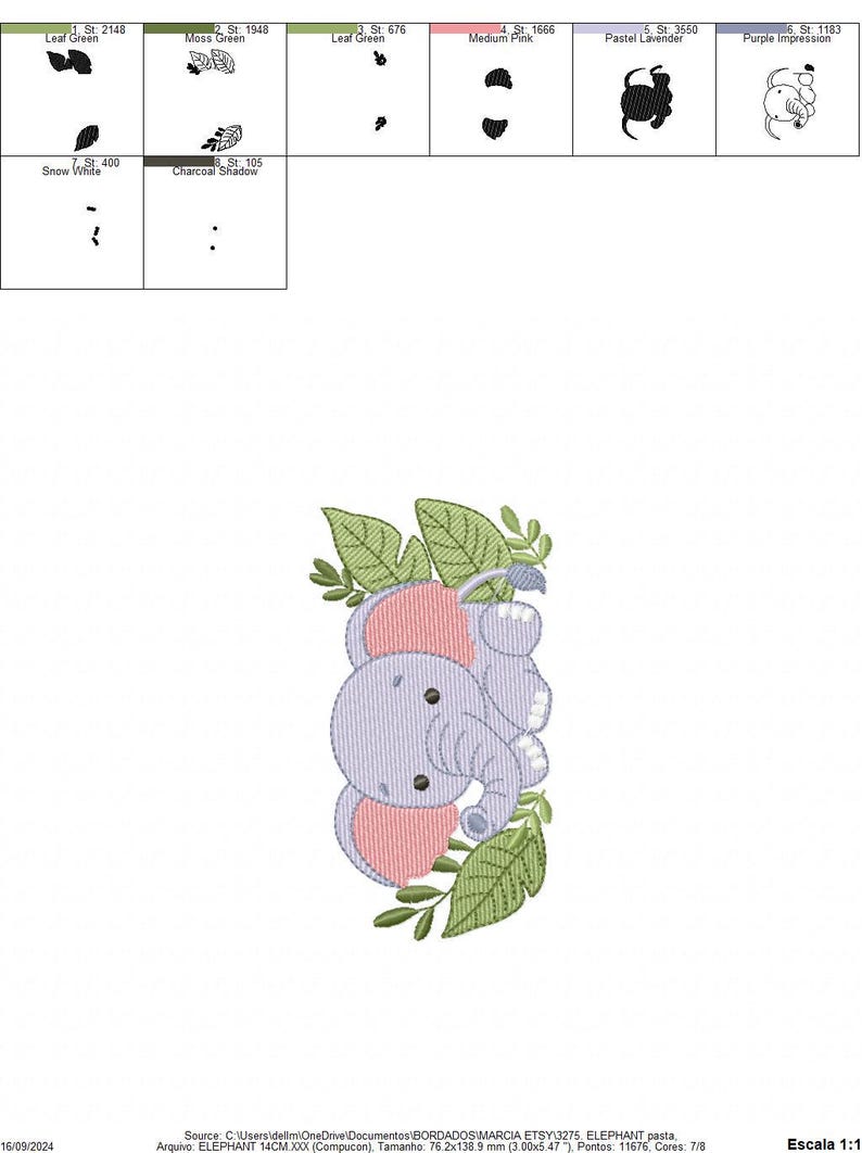 Baby Elephant Embroidery Design - Safari Animal Pattern (digital ...