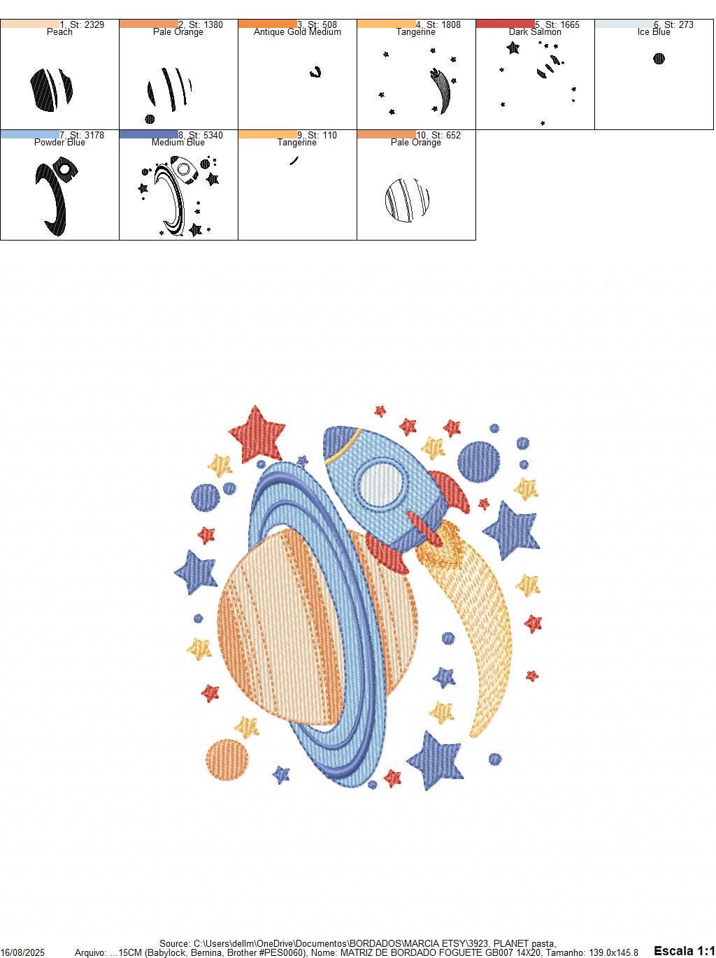 Space Rocket Embroidery Designs - Space Planet Saturn Machine ...